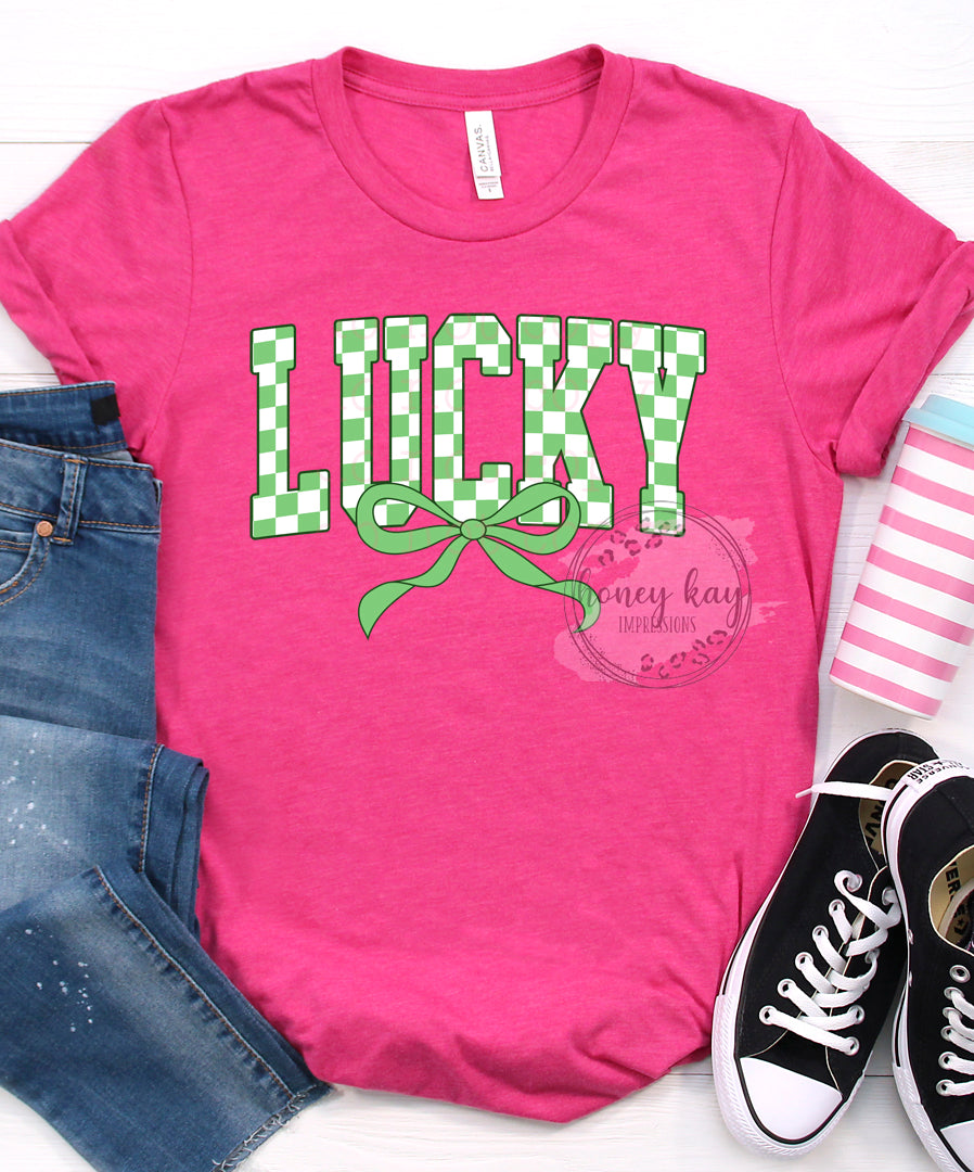 DTF Green Checkered Lucky – Honey Kay Impressions