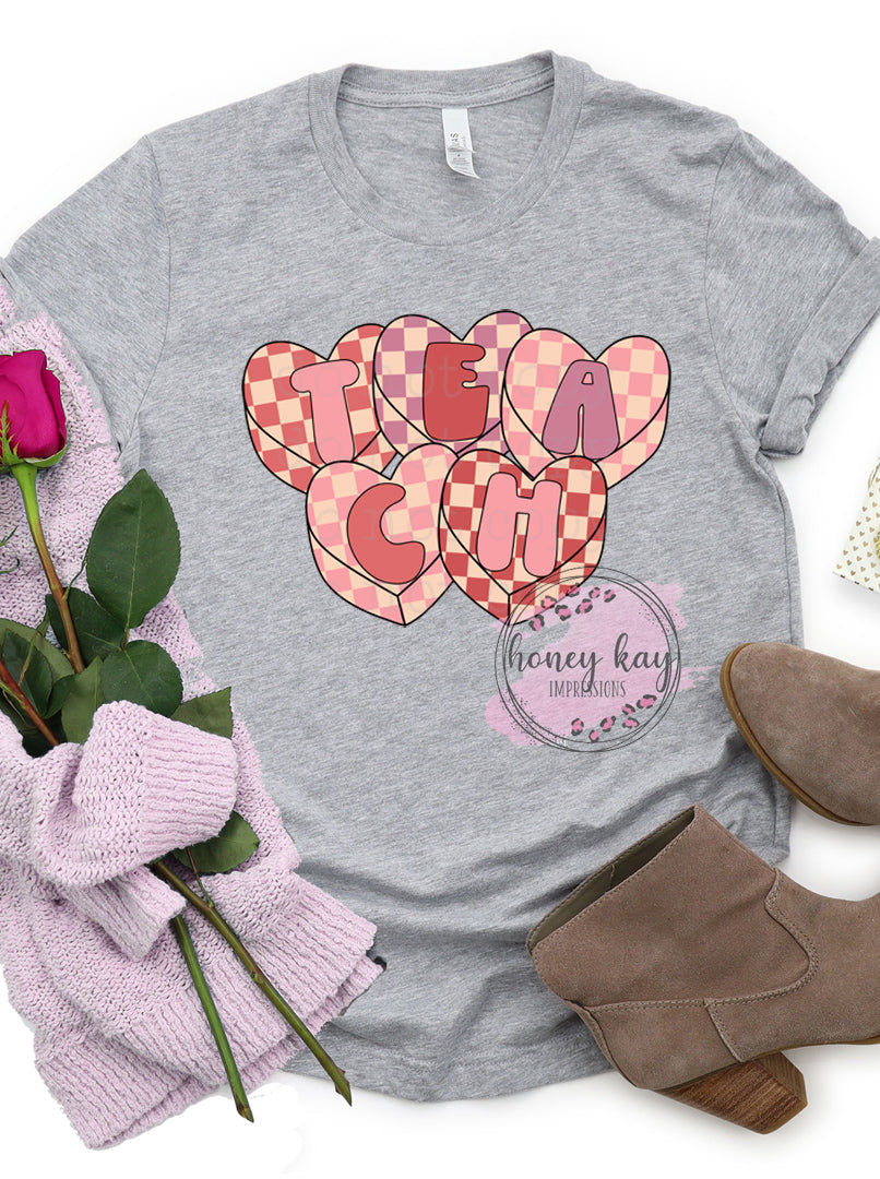 DTF Teach Checkered Hearts – Honey Kay Impressions